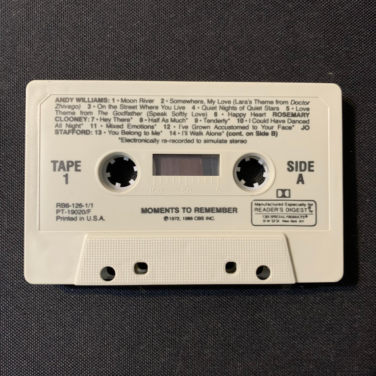 CASSETTE Moments To Remember [Tape 1] (1986) Andy Williams, Rosemary C ...