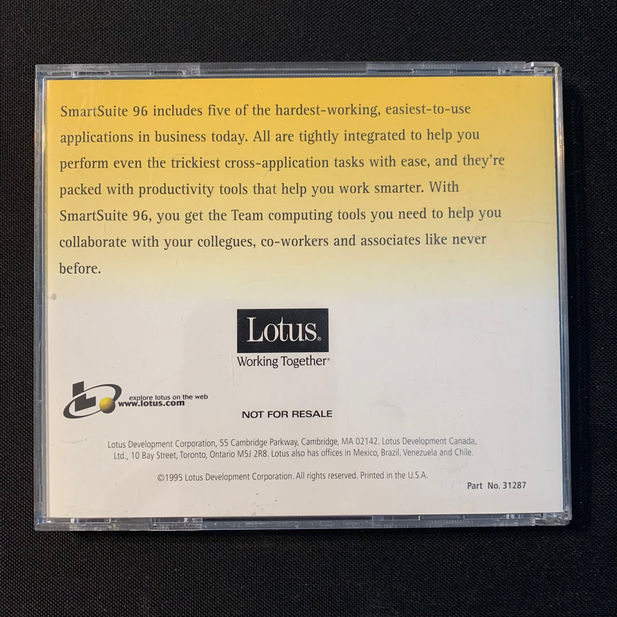 CD ROM Lotus SmartSuite '96 (1995) Windows 95 1-2-3, WordPro, Approach ...