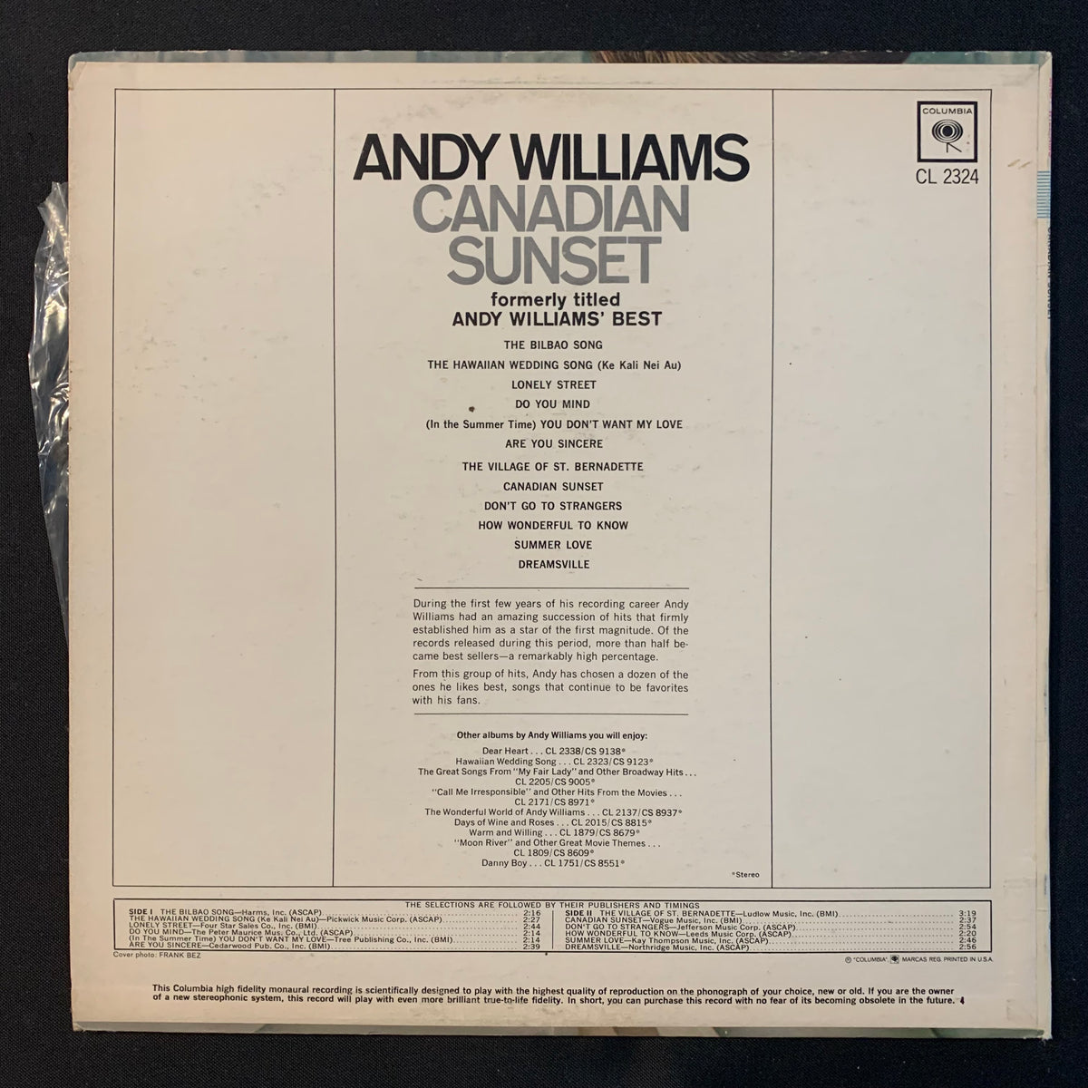 LP Andy Williams 'Canadian Sunset' (1965) VG+/VG+ vinyl record – The ...