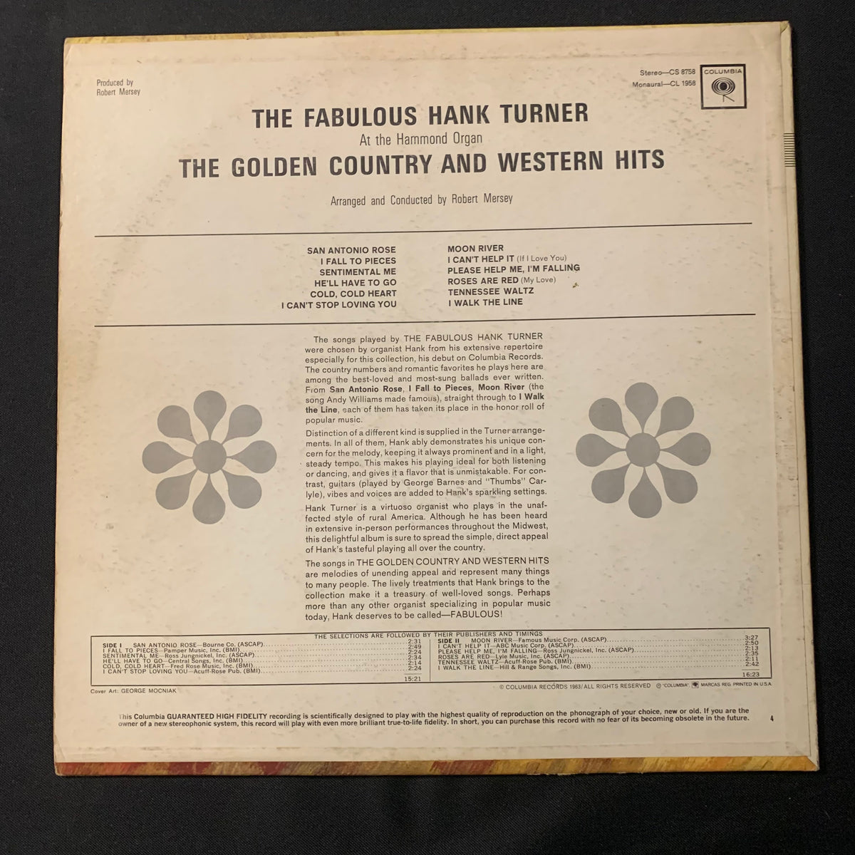 LP Hank Turner 'Golden Country and Western Hits' (1963) VG/VG Hammond ...