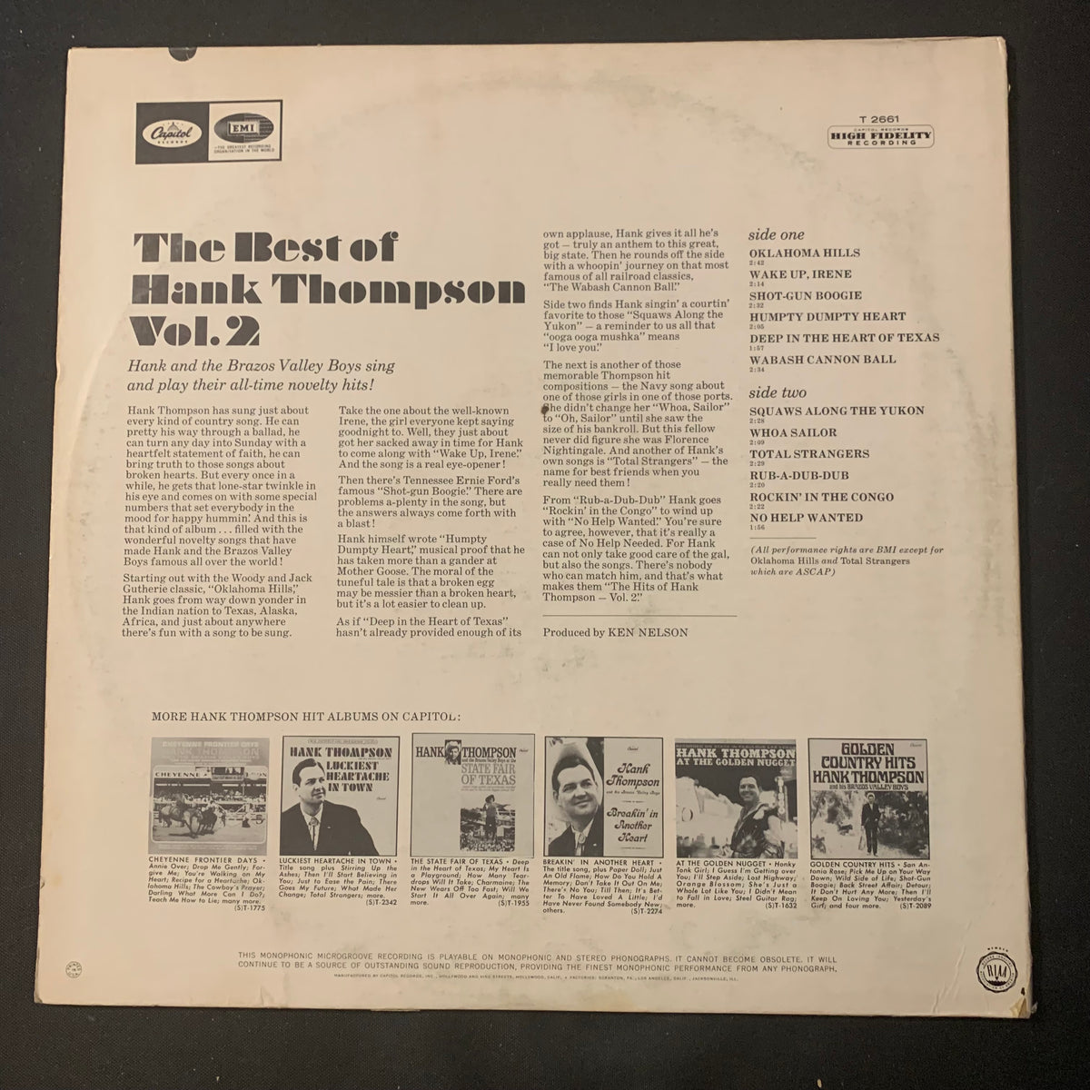 LP Hank Thompson 'Best Of Vol. 2' (1967) VG/VG vinyl record – The Exile ...