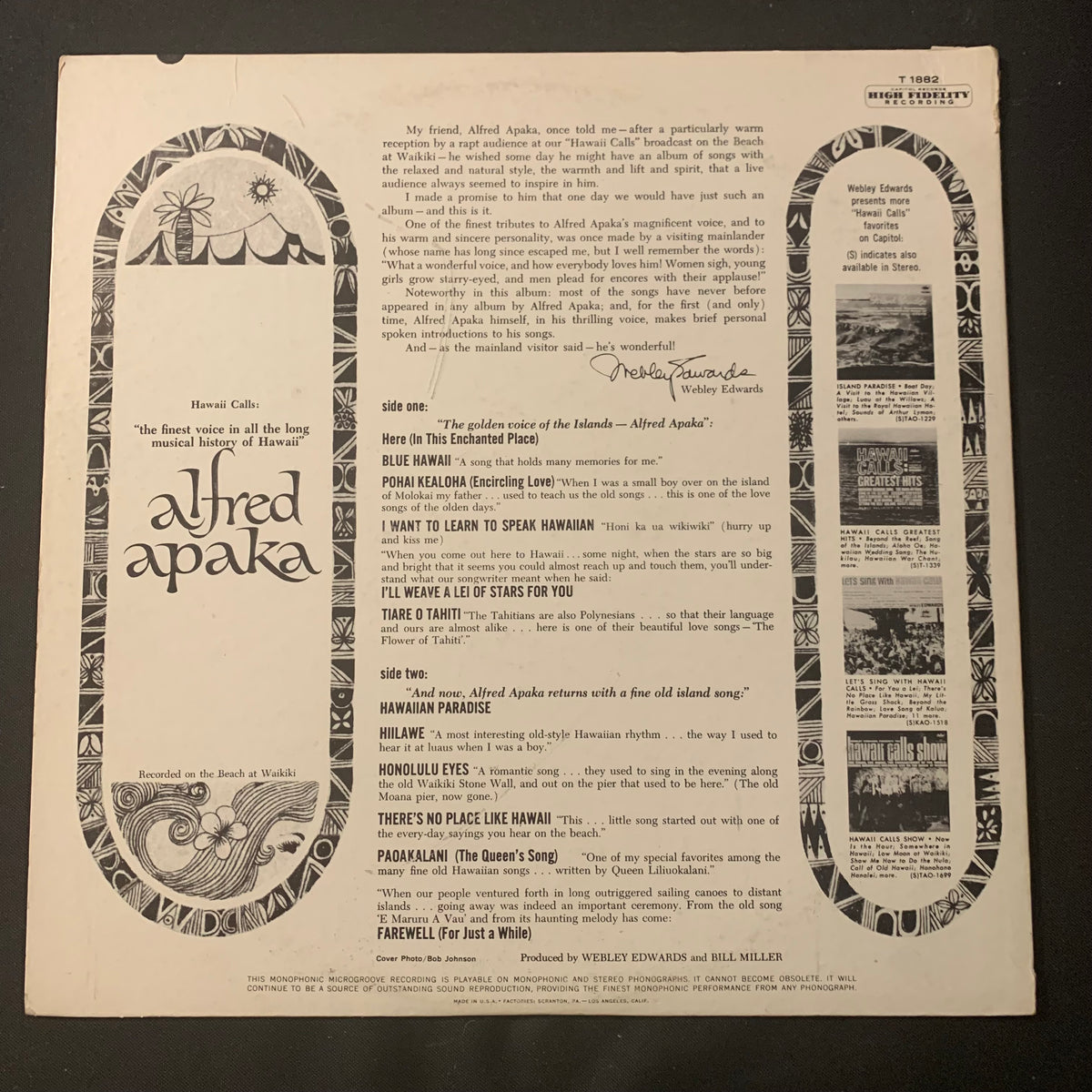 LP Alfred Apaka 'Webley Edwards Presents the Golden Voice of the Islan ...