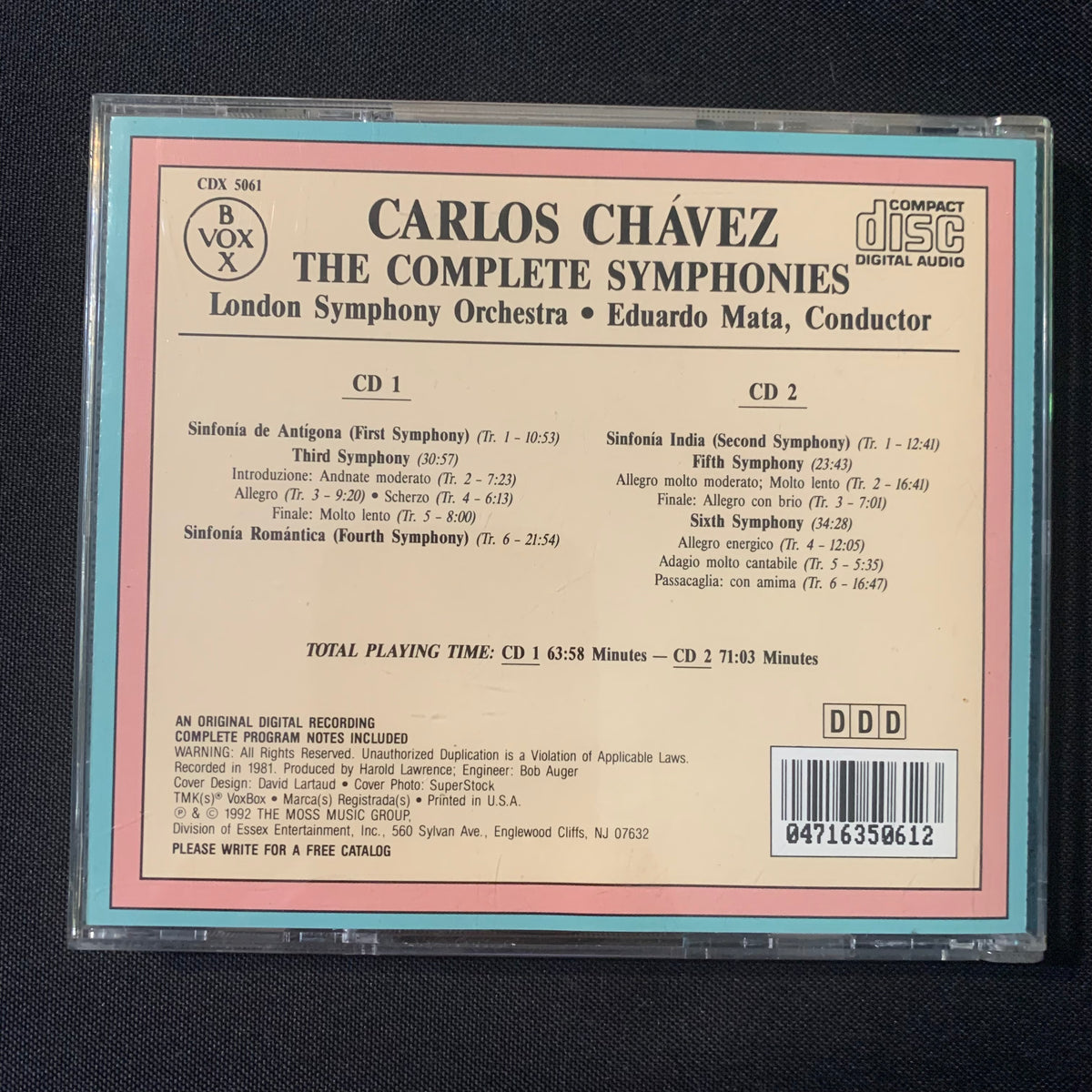 CD Carlos Chavez 'Complete Symphonies' (1992) VoxBox 2-disc set missin ...