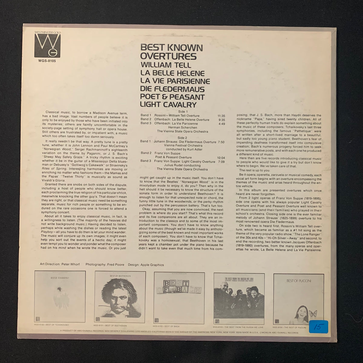 LP Best Known Overtures (1972) William Tell, Die Fledermaus VG/VG+ vin ...