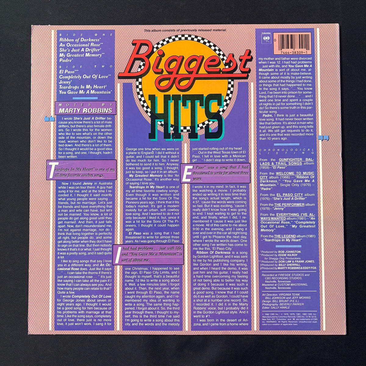 Lp Marty Robbins Biggest Hits 1982 Vg Vg Vinyl Record The Exile