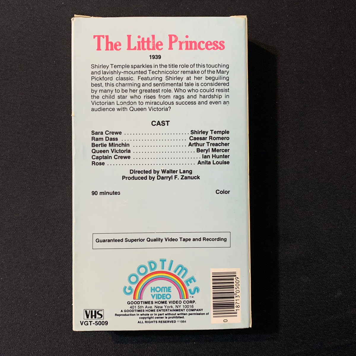 VHS The Little Princess (1939) Shirley Temple, Cesar Romero, Arthur Tr ...