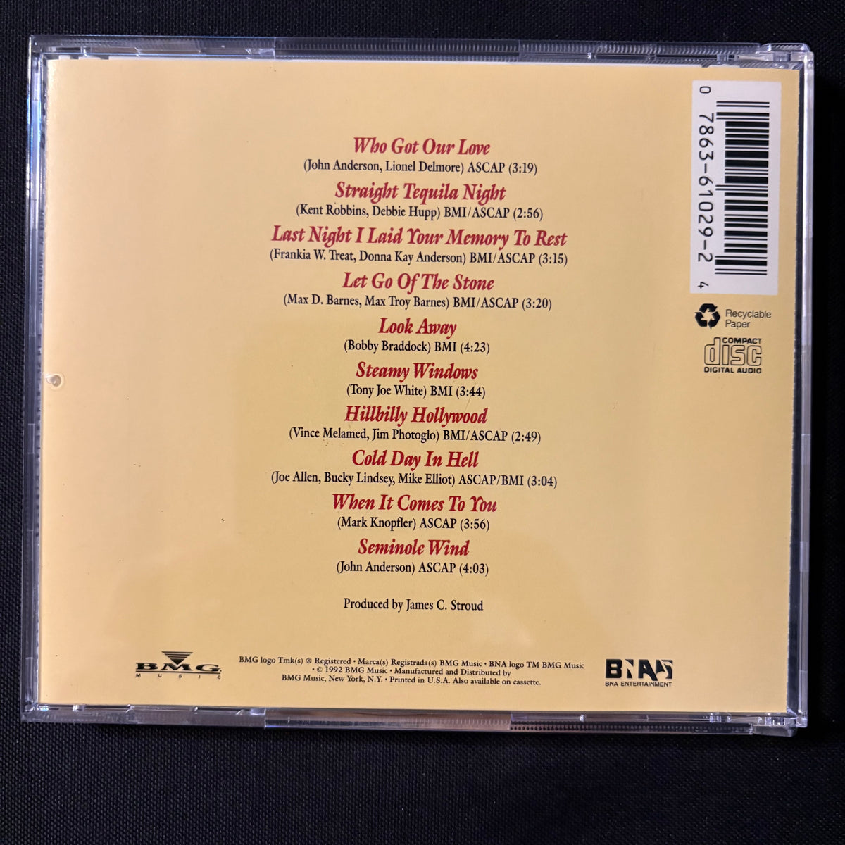 CD John Anderson 'Seminole Wind' (1992) Straight Tequila Night – The ...