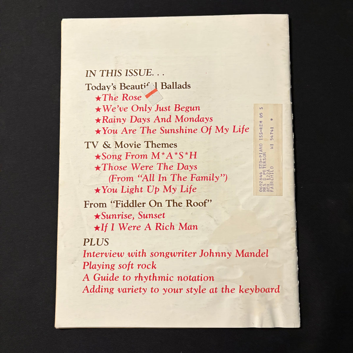 MAGAZINE Sheet Music Feb 1983 beautiful music, soft rock, Johnny Mande ...