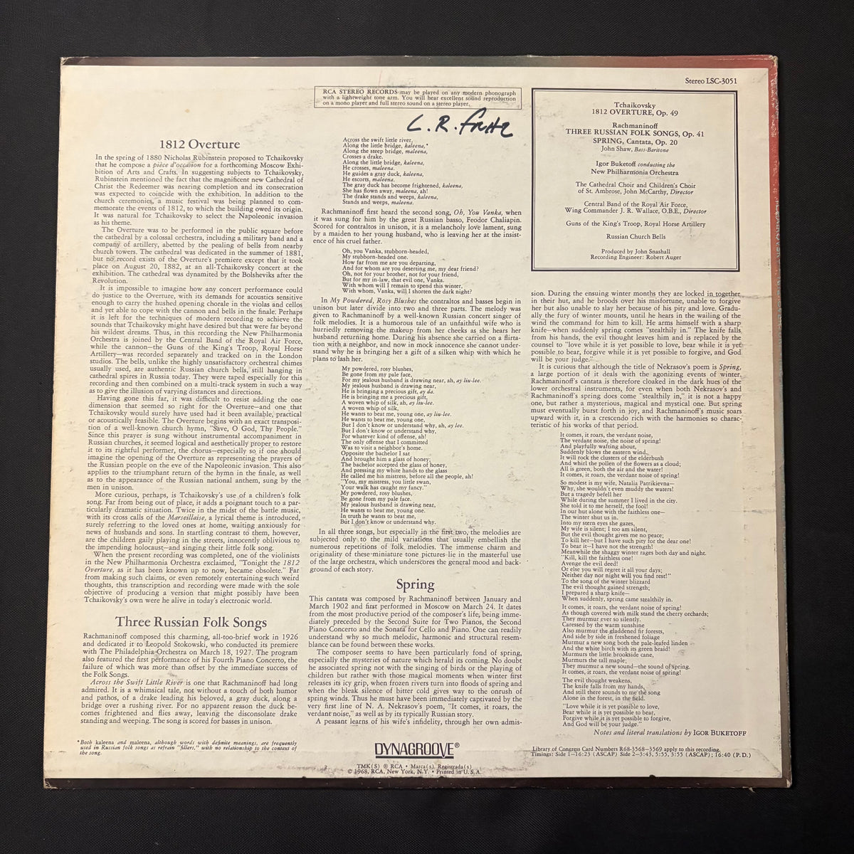 LP 1812 Overture: A Dramatically New Version (1968) VG+/VG vinyl recor ...