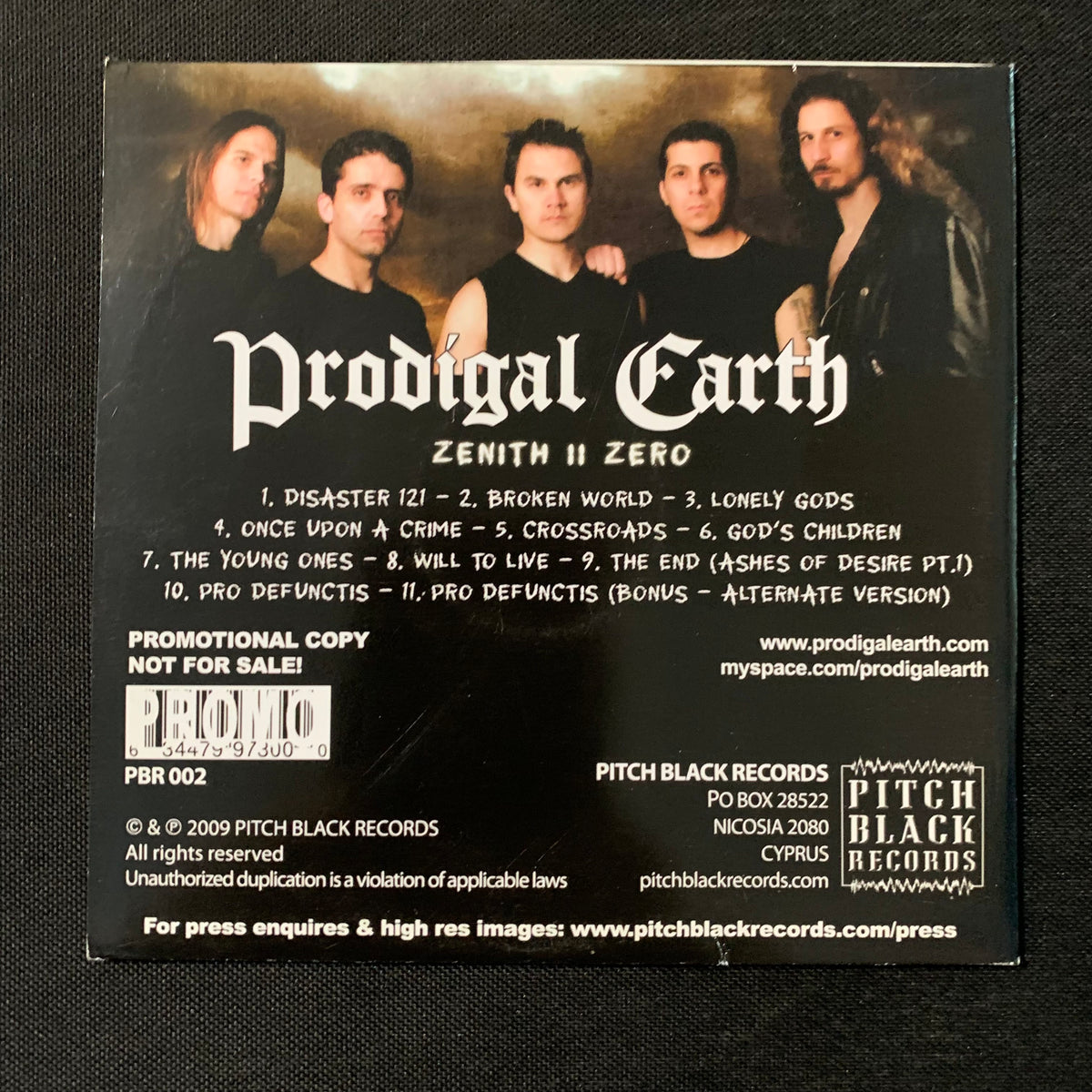 CD Prodigal Earth 'Zenith | Zero' (2009) advance promo sleeve Cyprus p ...