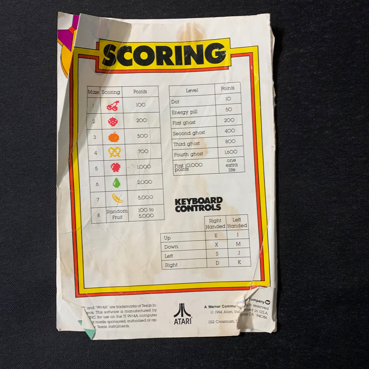 TI 99/4A Ms. Pac-Man instruction manual only Texas Instruments Atariso ...