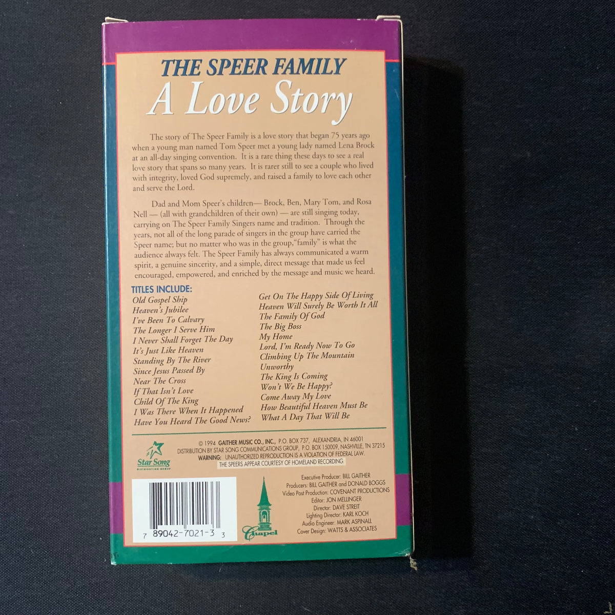 VHS Gaither Hall Of Honor Series Vol. 2 'The Speer Family: A Love Stor – The Exile Media and ...