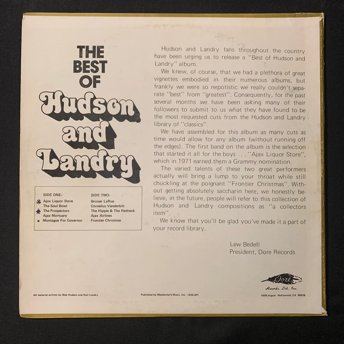 LP Hudson and Landry 'Best of' (1975) VG+/VG comedy vinyl record – The ...