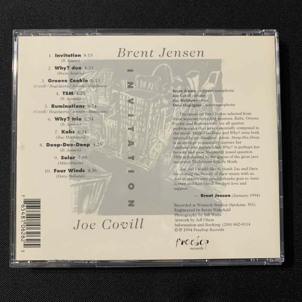 CD Brent Jensen/Joe Covill 'Invitation' (1994) jazz saxophone quartet ...