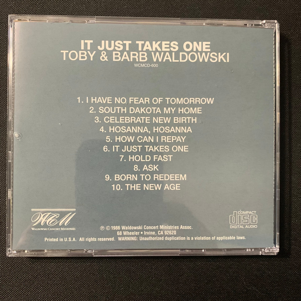CD Toby and Barb Waldowski 'It Just Takes One' (1986) Christian gospel ...