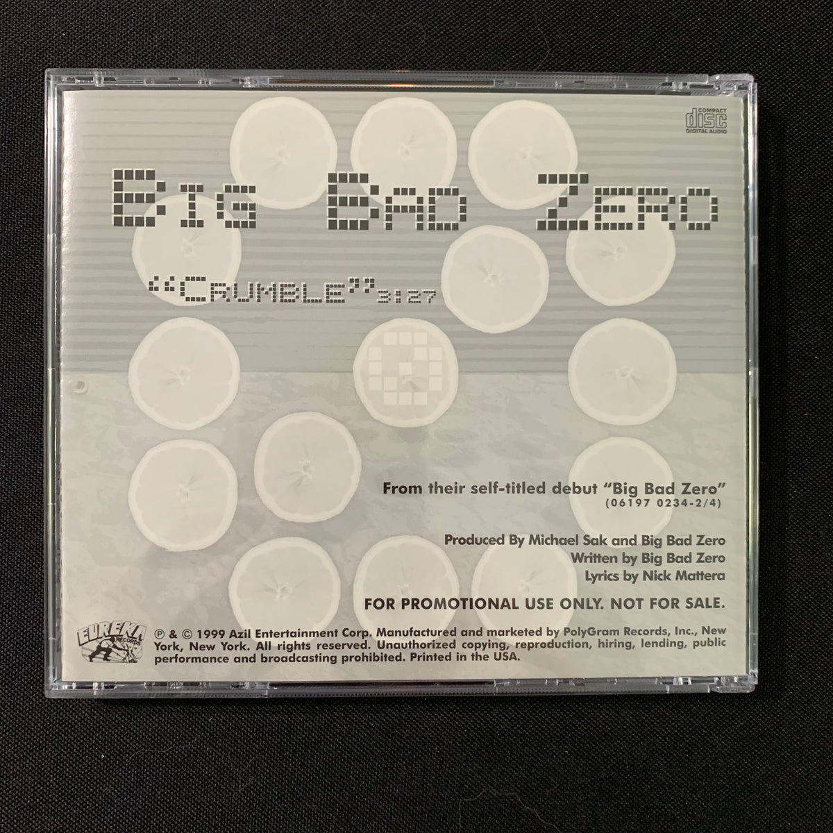 CD Big Bad Zero 'Crumble' (1999) 1 trk radio DJ promo single Las Vegas ...