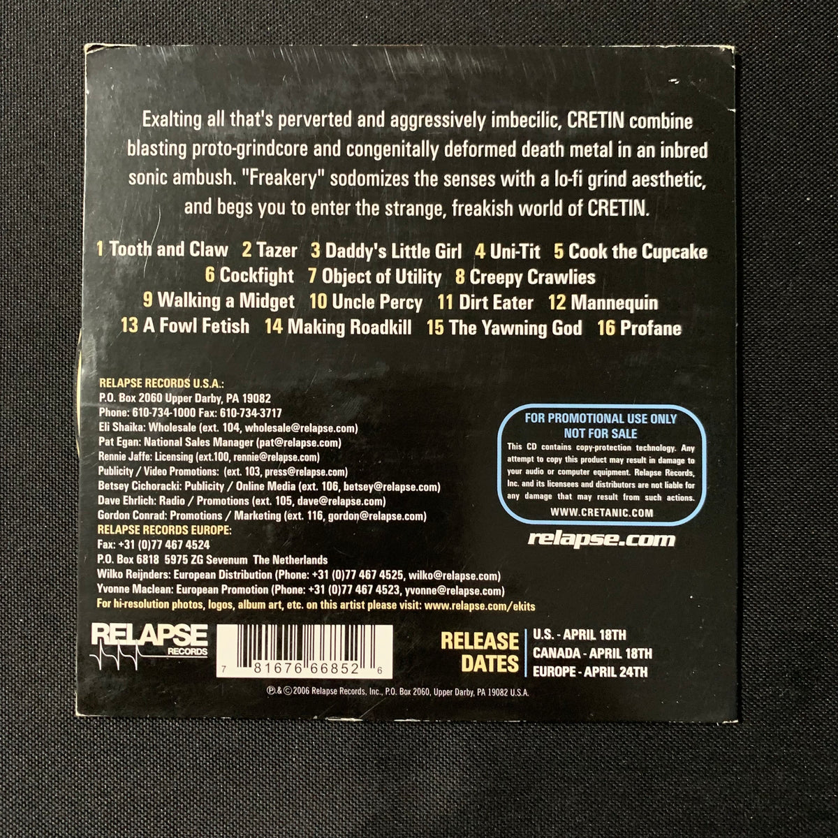 CD Cretin 'Freakery' (2006) promo sleeve old school crust death metal ...