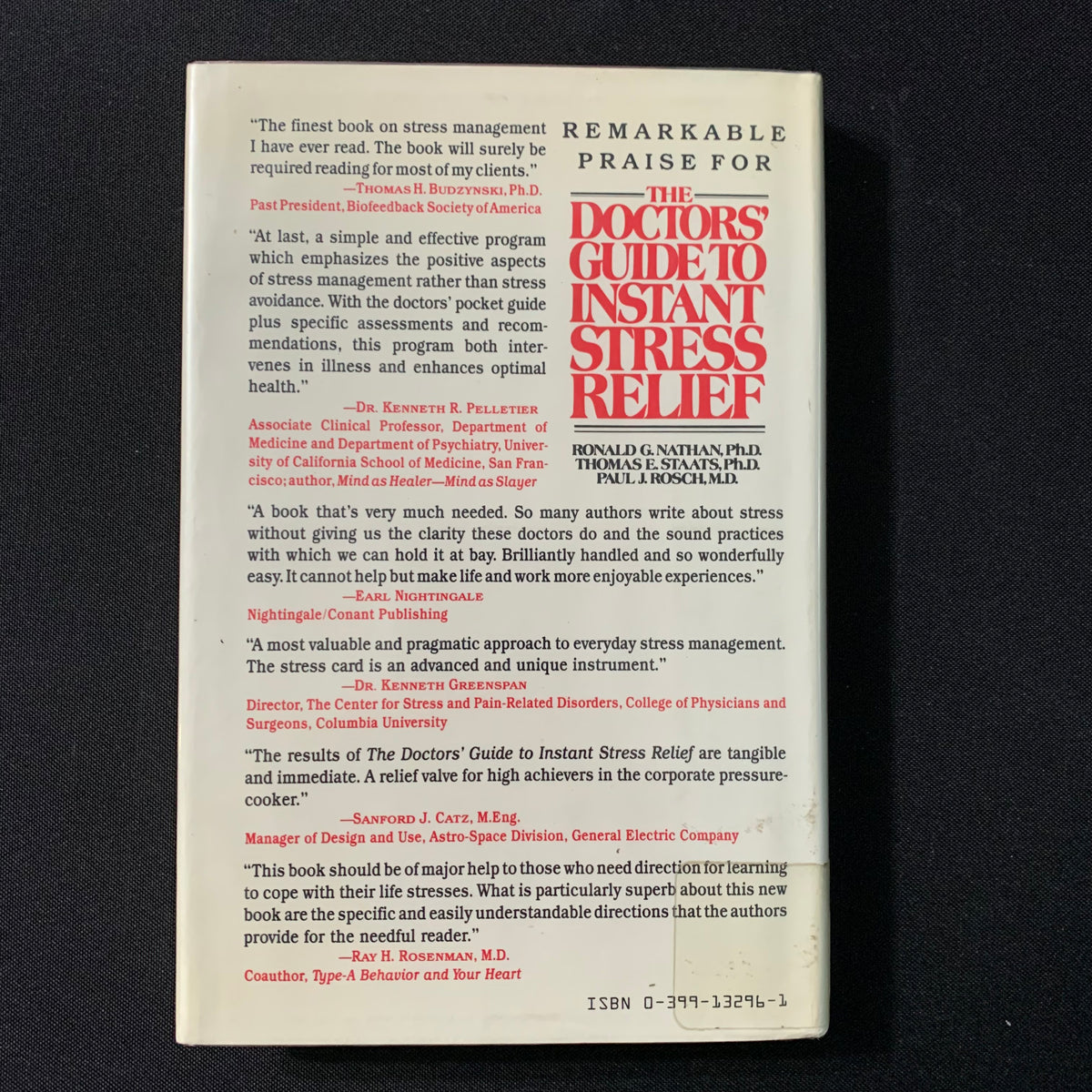 BOOK Nathan/Staats/Rosch 'Doctors Guide To Instant Stress Relief' (198 ...