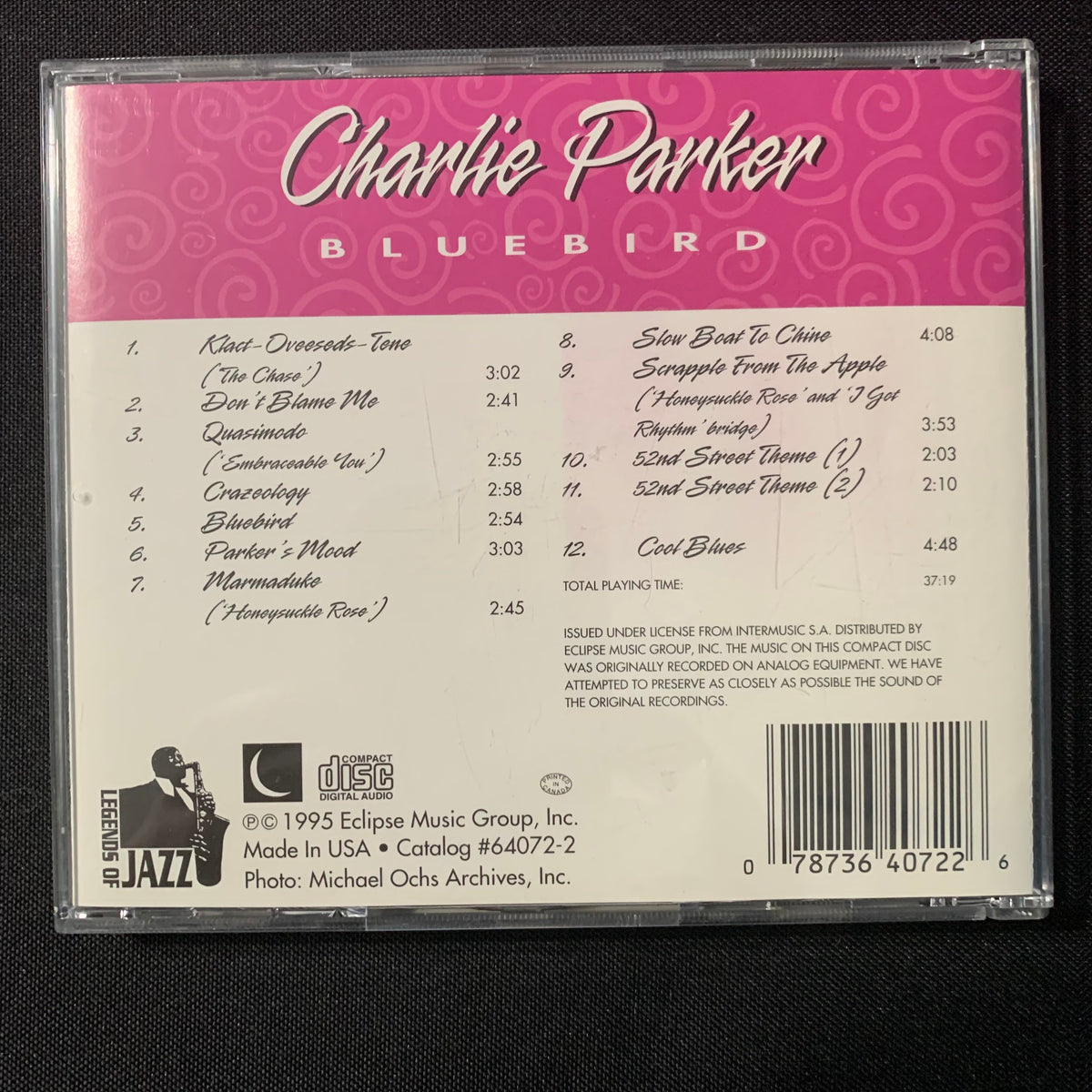 CD Charlie Parker 'Bluebird' (1995) Eclipse budget reissue jazz saxoph ...